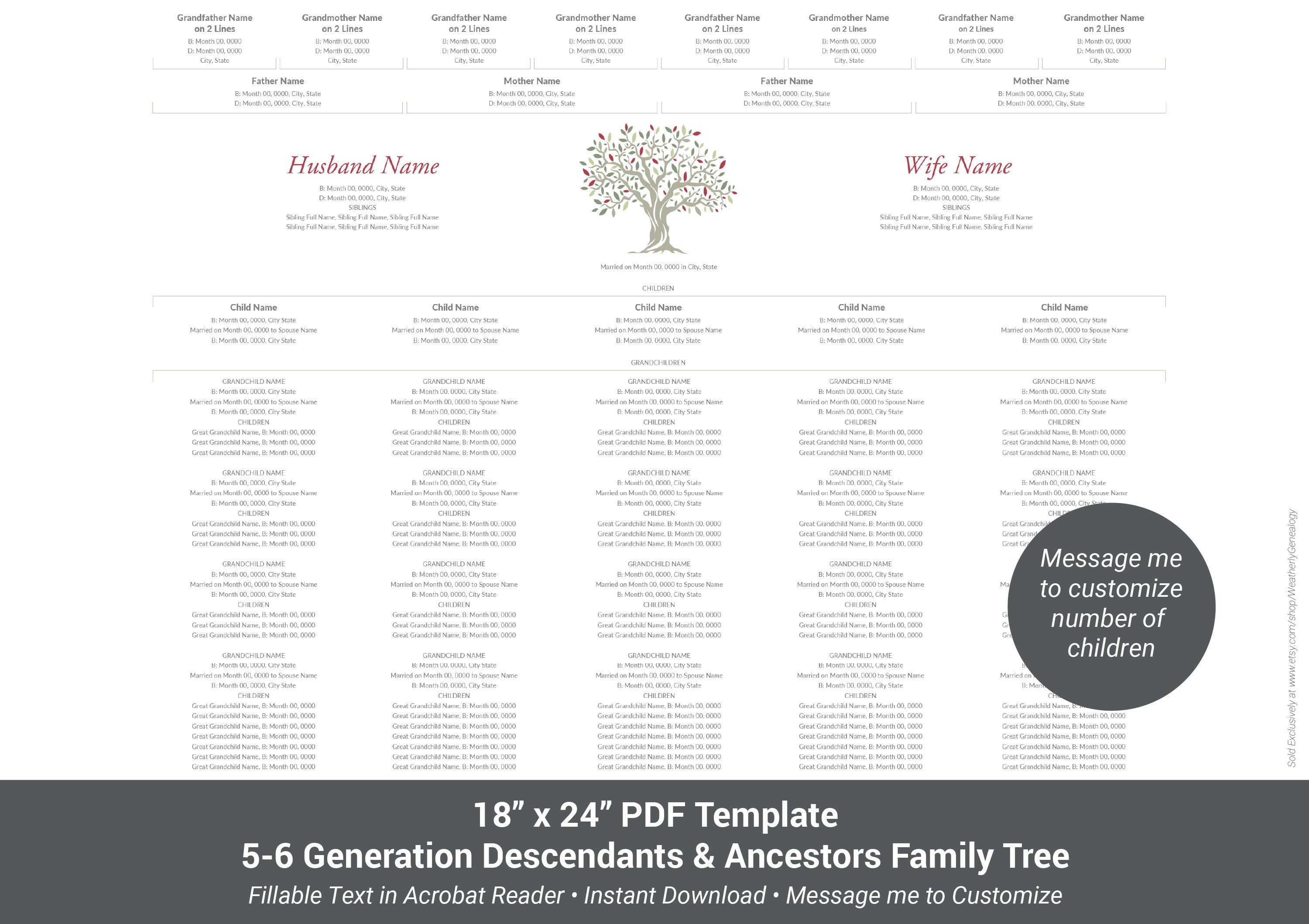 5 or 6 Generation Fillable Family Tree PDF Template - Etsy Canada