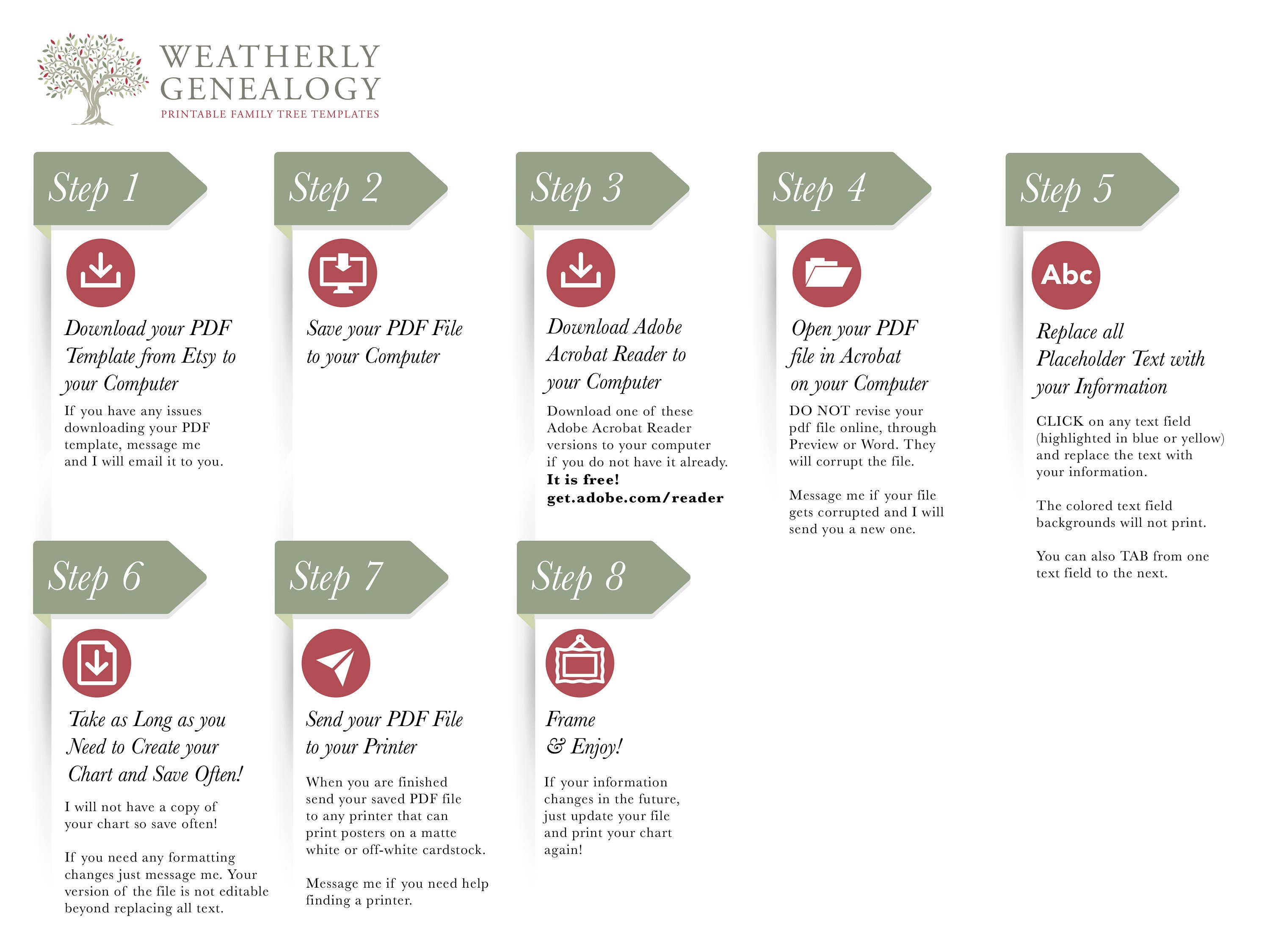 Direct Line Family Tree Template, 9 Generation 16x20 Fillable PDF ...