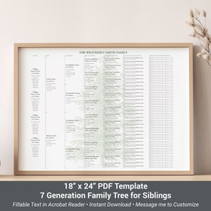 Family Tree Template for Siblings, 7 Generation 18x24 Fillable Acrobat ...