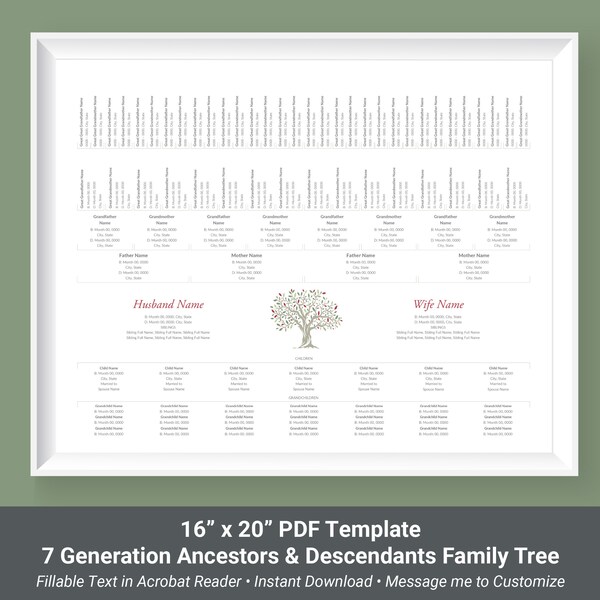 Printable 7 Generation Family Tree Chart - Etsy
