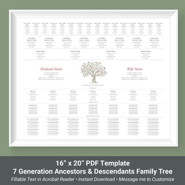 Editable 7 Generation Family Tree Template - Etsy