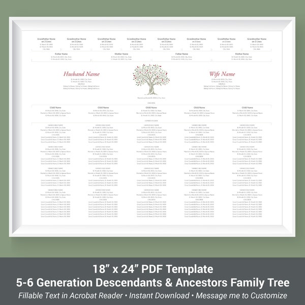 6 Generation Family Tree Fillable - Etsy
