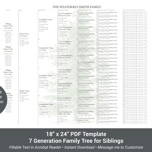 Family Tree Template for Siblings, 7 Generation 18x24 Fillable Acrobat ...