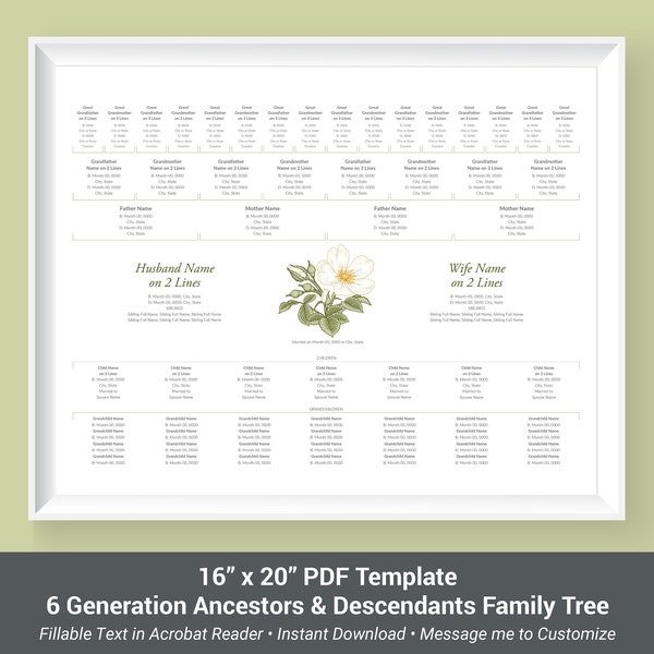 6 Generation Family Tree Fillable - Etsy
