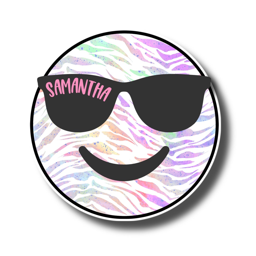 Personalized Name Sticker. Smiley Face With Colorful Zebra - Etsy