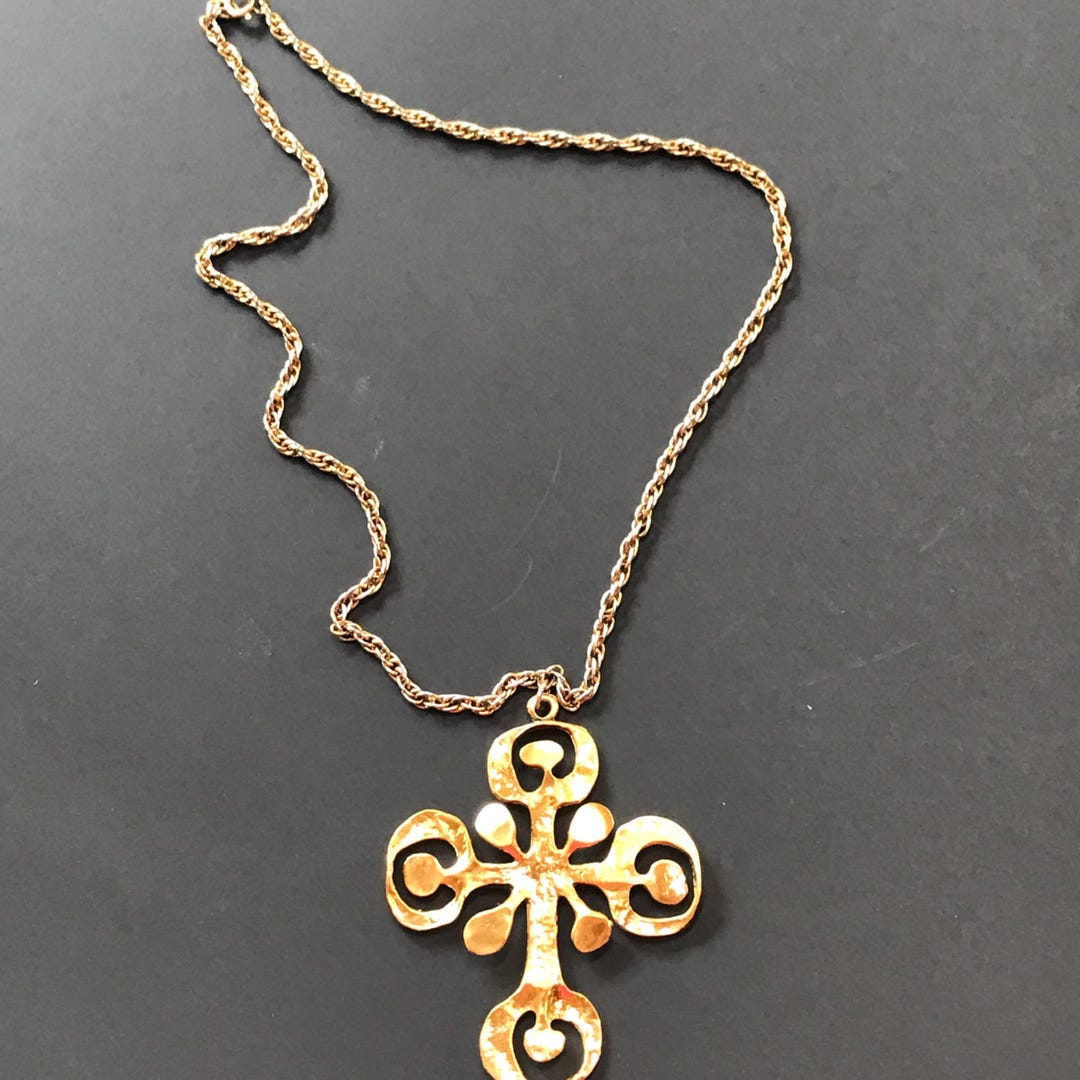 Vintage Tortolani Signed Cross Necklace: Large Statement Cross Pendant ...