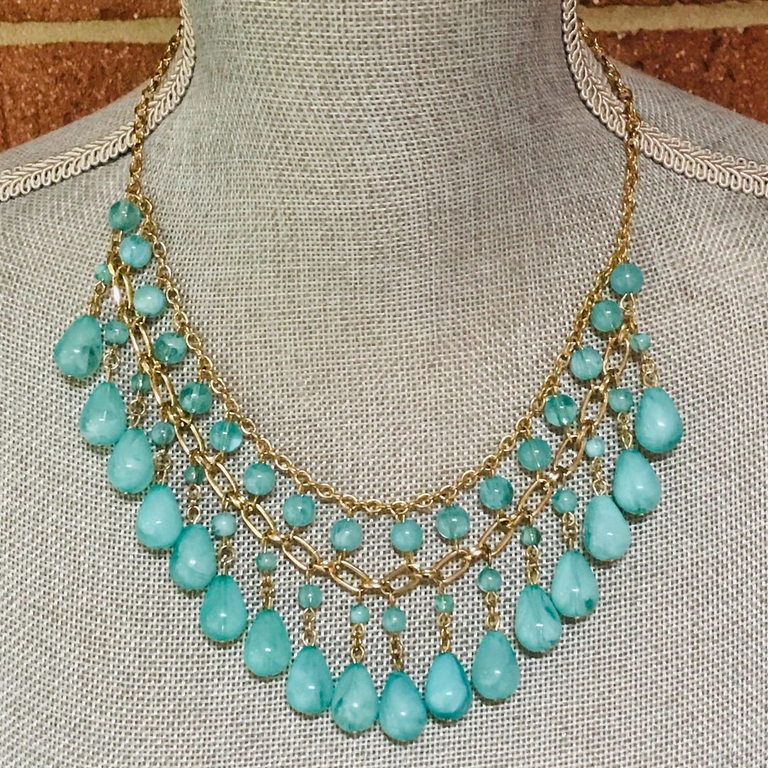 Ralph Lauren Chaps Turquoise Colored Beaded Necklace: Gold Tone ...