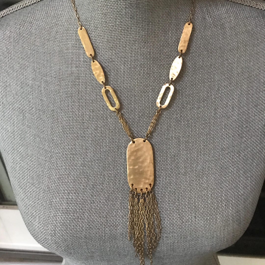 Vintage Signed Chico's Gold Tone Fringe Necklace - Hammered Metal ...
