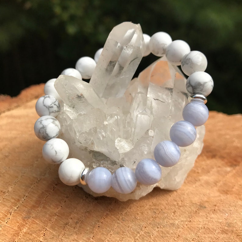 Blue Lace Agate & Howlite Bracelet Chakra Healing Crystal - Etsy