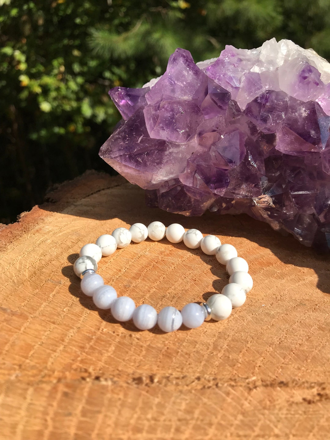Blue Lace Agate & Howlite Bracelet | Chakra Healing Crystal | Aura ...