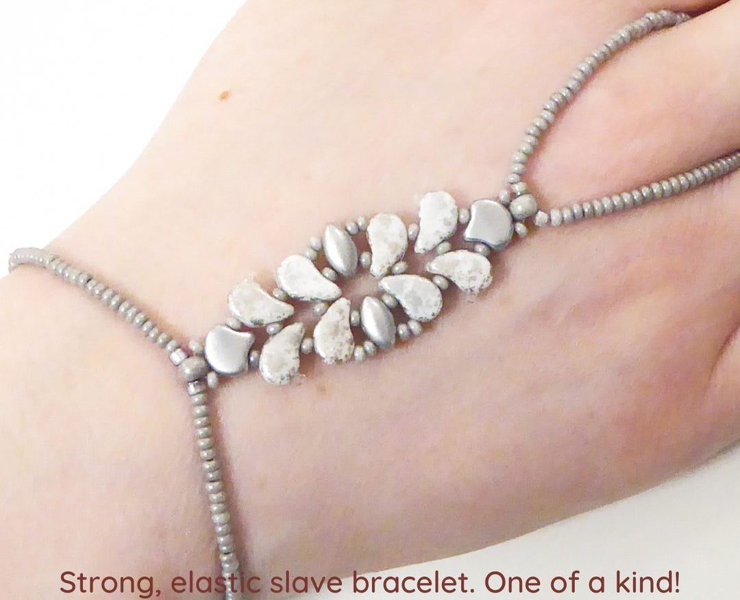 White Silver Splashed Paisley Duo Beads. Silver Pearl Ginko Duo and Iris Duo Beads. Silver Pearl ...