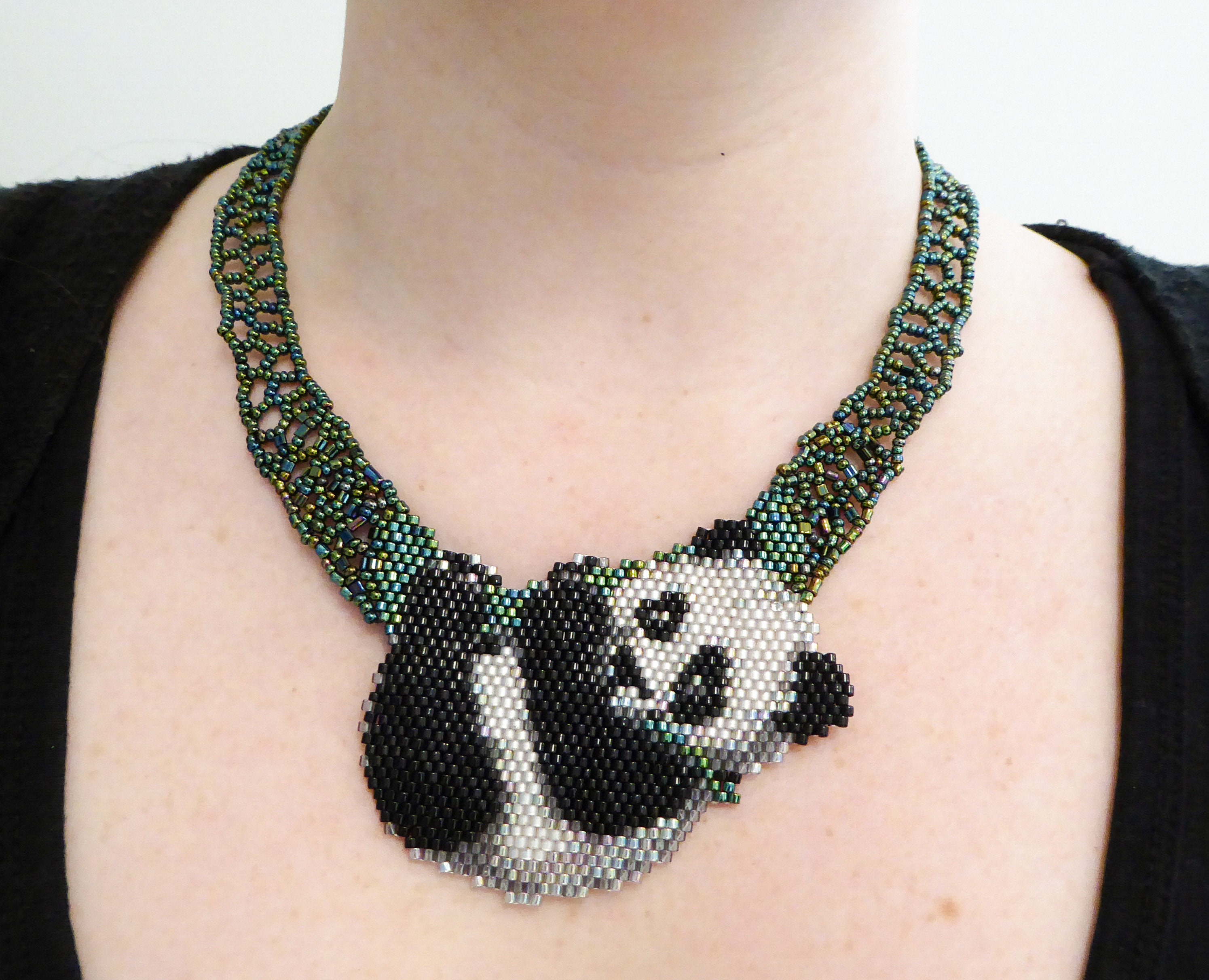 PANDA Beadwork Necklace. Animal. Nature. Delica Seed Beads. - Etsy Sweden