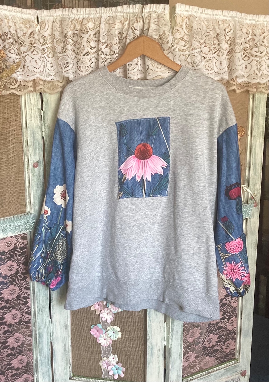 Floral Upcycled Sweatshirt - Etsy