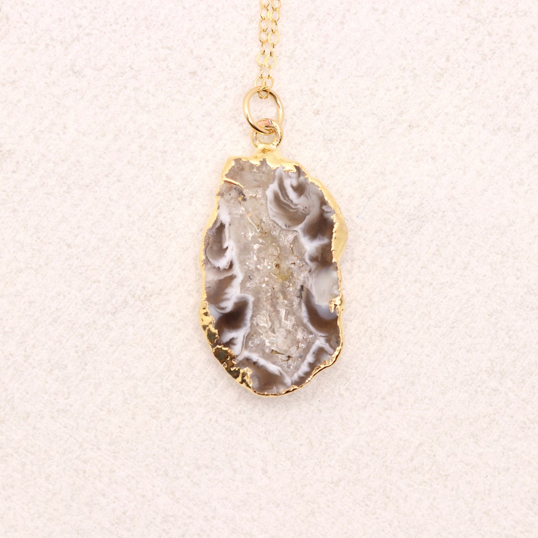 Geode Slice Necklace Natural Raw Stone Necklace Boho Agate Druzy ...