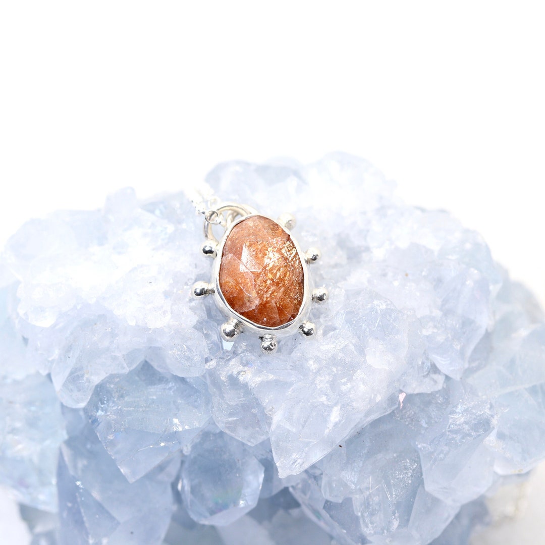 Sunstone Boho Stone Necklace, Bohemian Sterling Silver Pendant, Sun ...