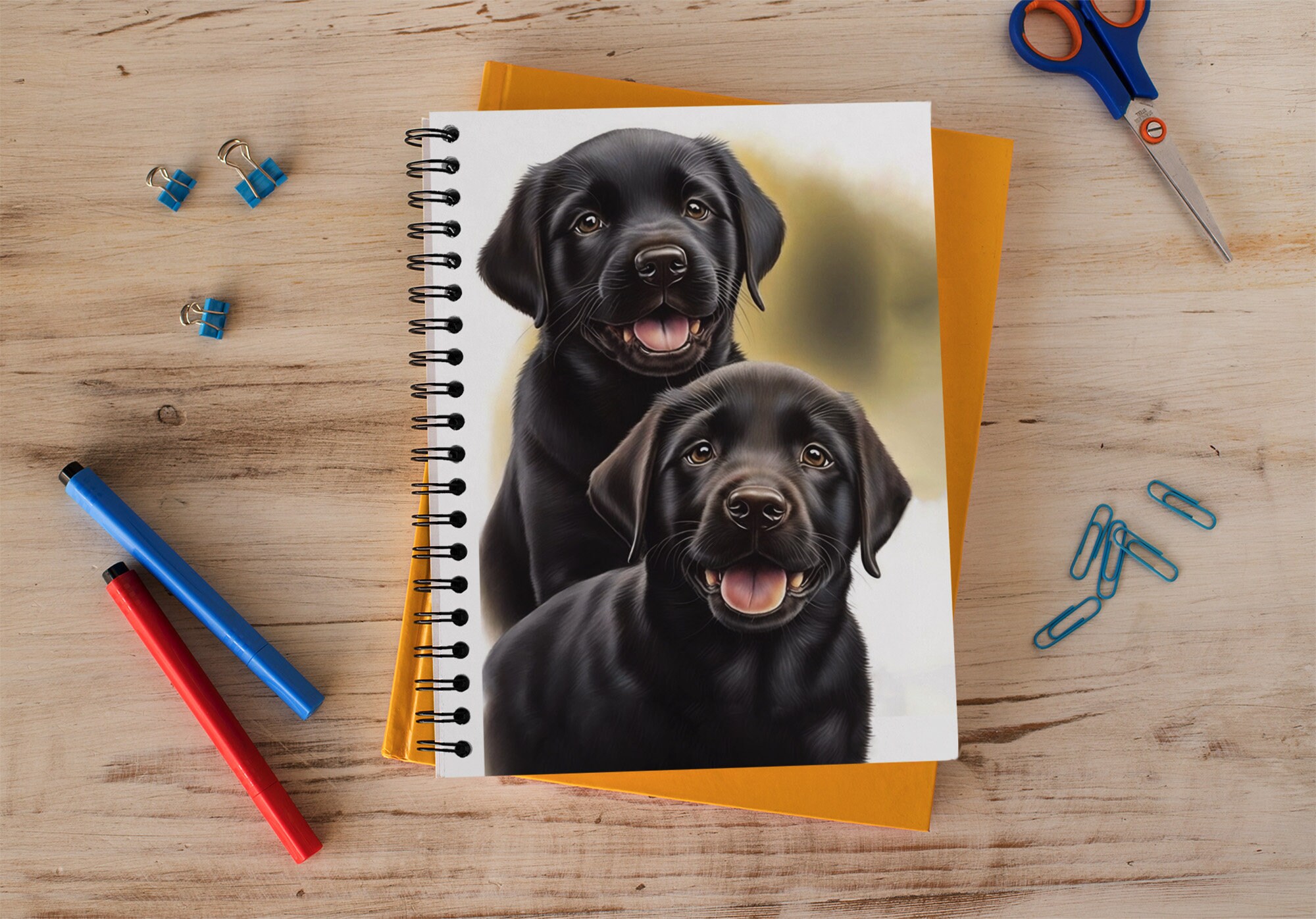 Spiral Notebook: Cute Black Labrador Puppies, Softcover Journal, 6 in X ...