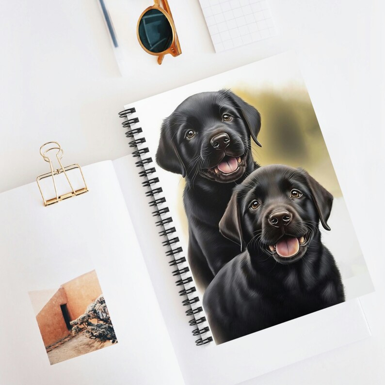 Spiral Notebook: Cute Black Labrador Puppies, Softcover Journal, 6 in X ...