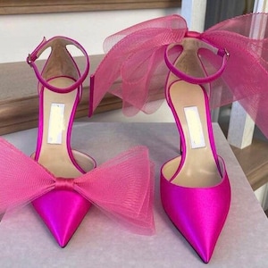 Fuchsia Bow Clips for Shoe, Bridal Bow Clips Shoe, Fuchsia Handmade ...