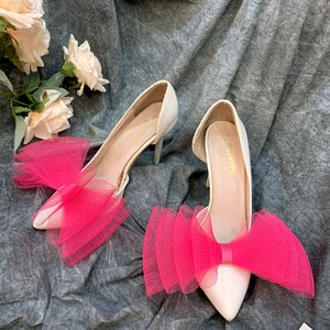 Fuchsia Bow Clips for Shoe, Bridal Bow Clips Shoe, Fuchsia Handmade ...