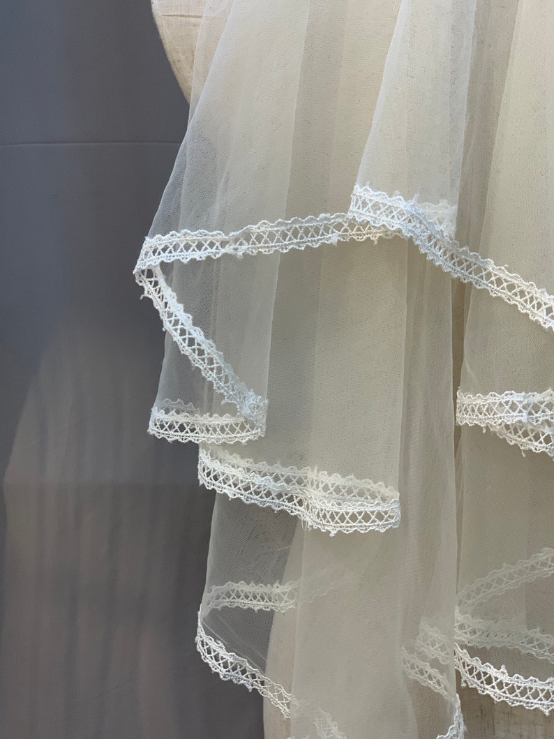 2-tier Short Bridal Veil, Lace Trim Around the Hem, Limited Handmade ...