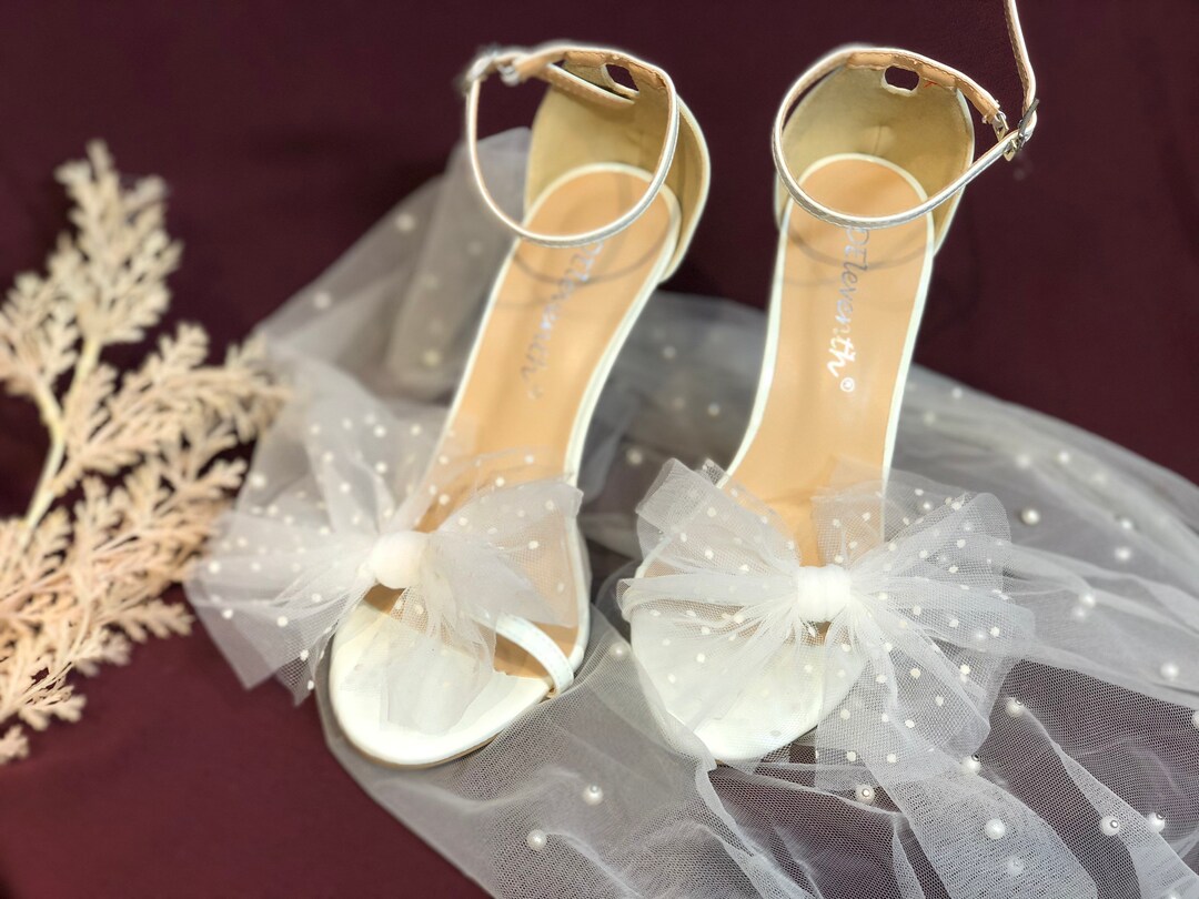 White Wedding Shoe Clip Dots Tulle Bow Clips for Bride. White Clips for ...