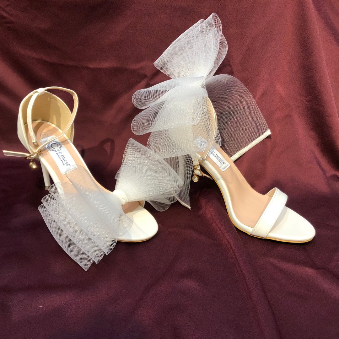 White Wedding Shoes 3-3.5inchs Heel, Bride White Heel Sandal, Wedding ...