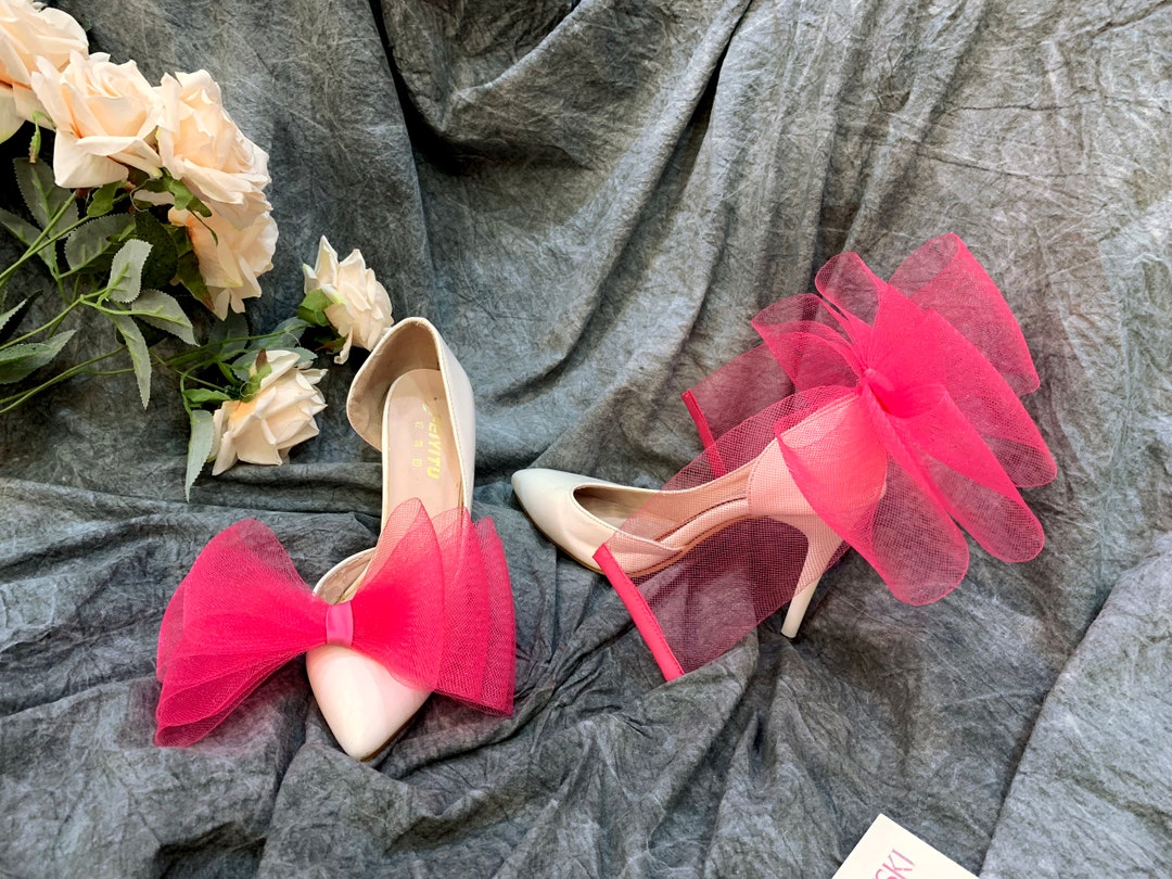 Fuchsia Bow Clips for Shoe, Bridal Bow Clips Shoe, Fuchsia Handmade ...