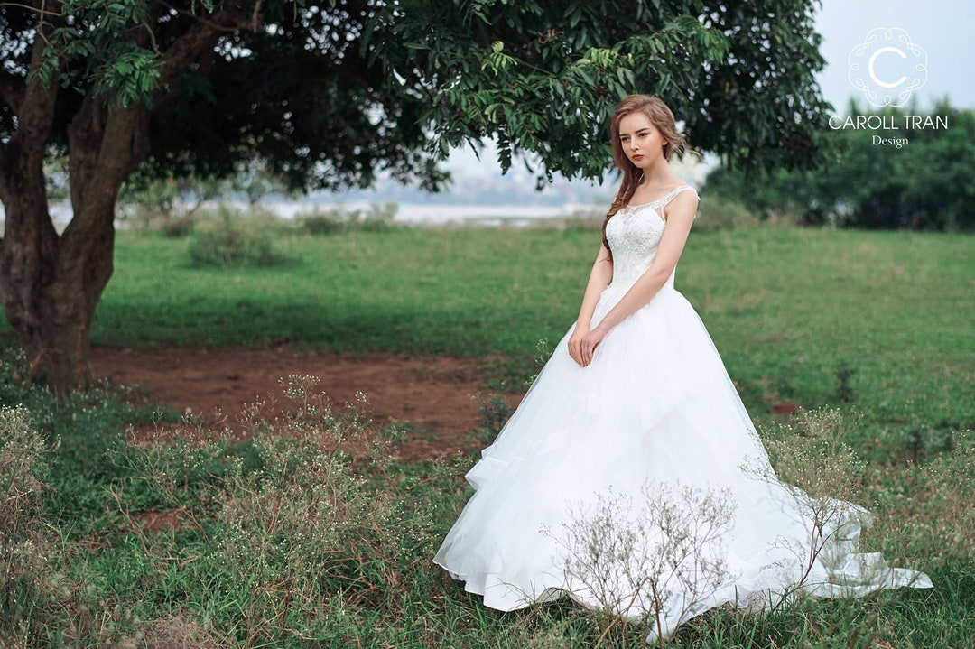 White Princess Wedding Dress, Custom Wedding Gown - Etsy