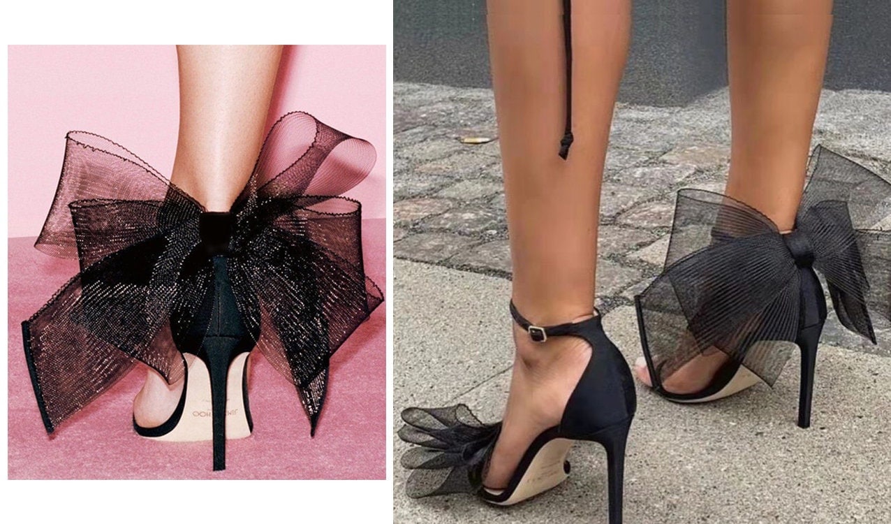 Black High Heels With Bow On Back