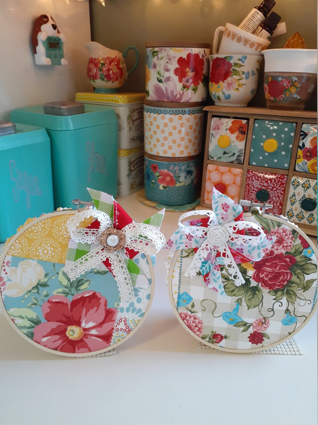 Pioneer Woman Decor~wall Art~vintage Floral~hoop Art~farmhouse Kitchen ...