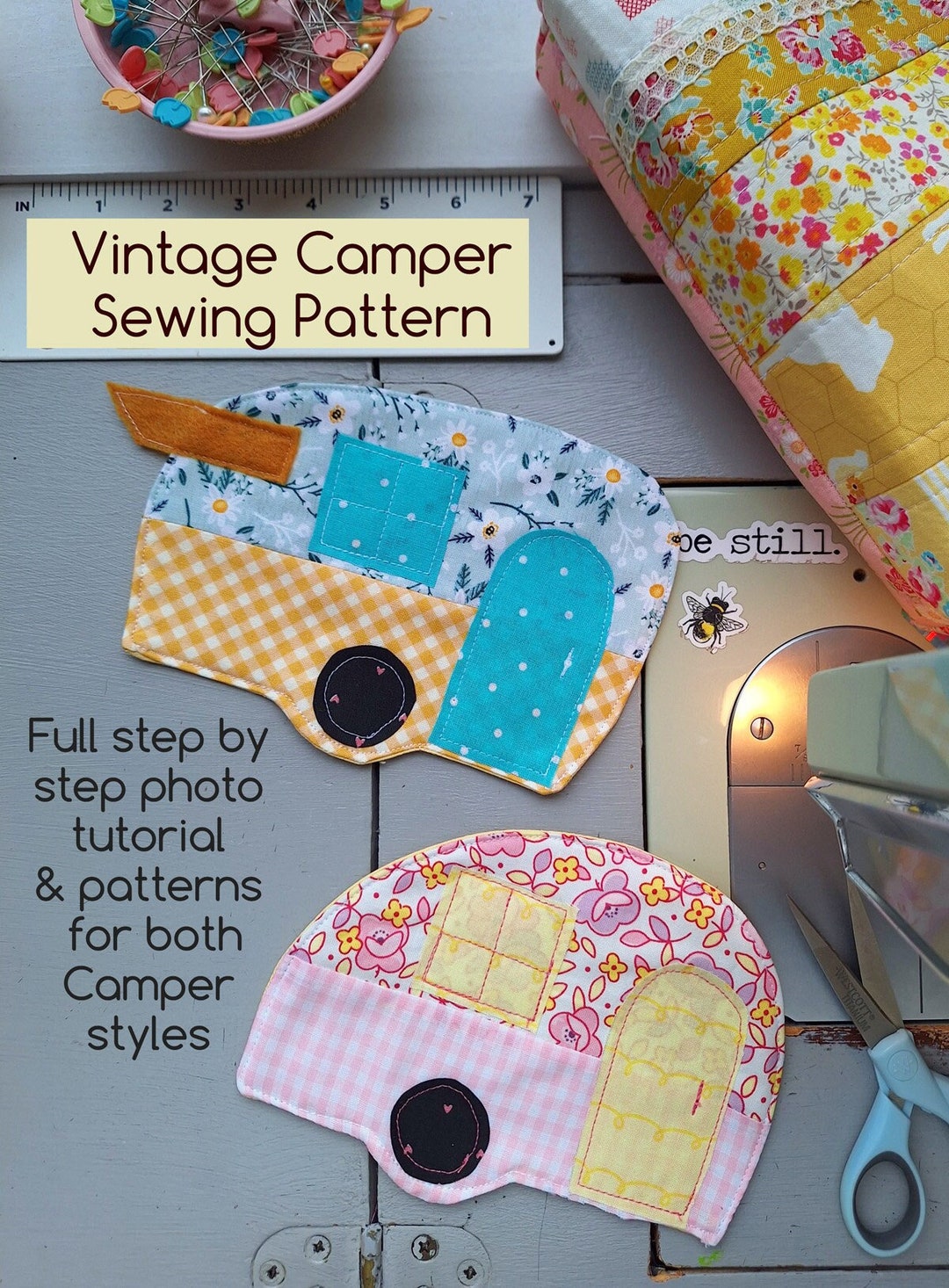 PDF Sewing Pattern-vintage Camper Mug Rug-retro Camper Hot Pad-step by ...
