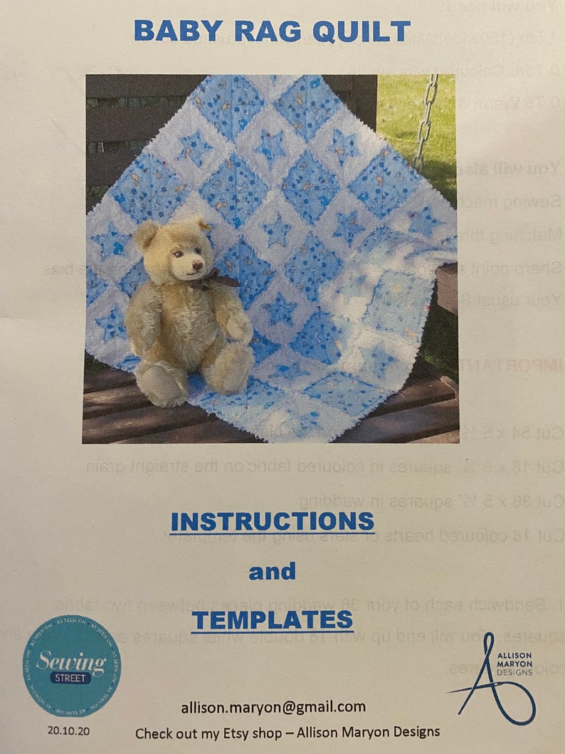Baby Rag Quilt PDF Sewing Pattern and Templates. QR Code Takes You to a ...