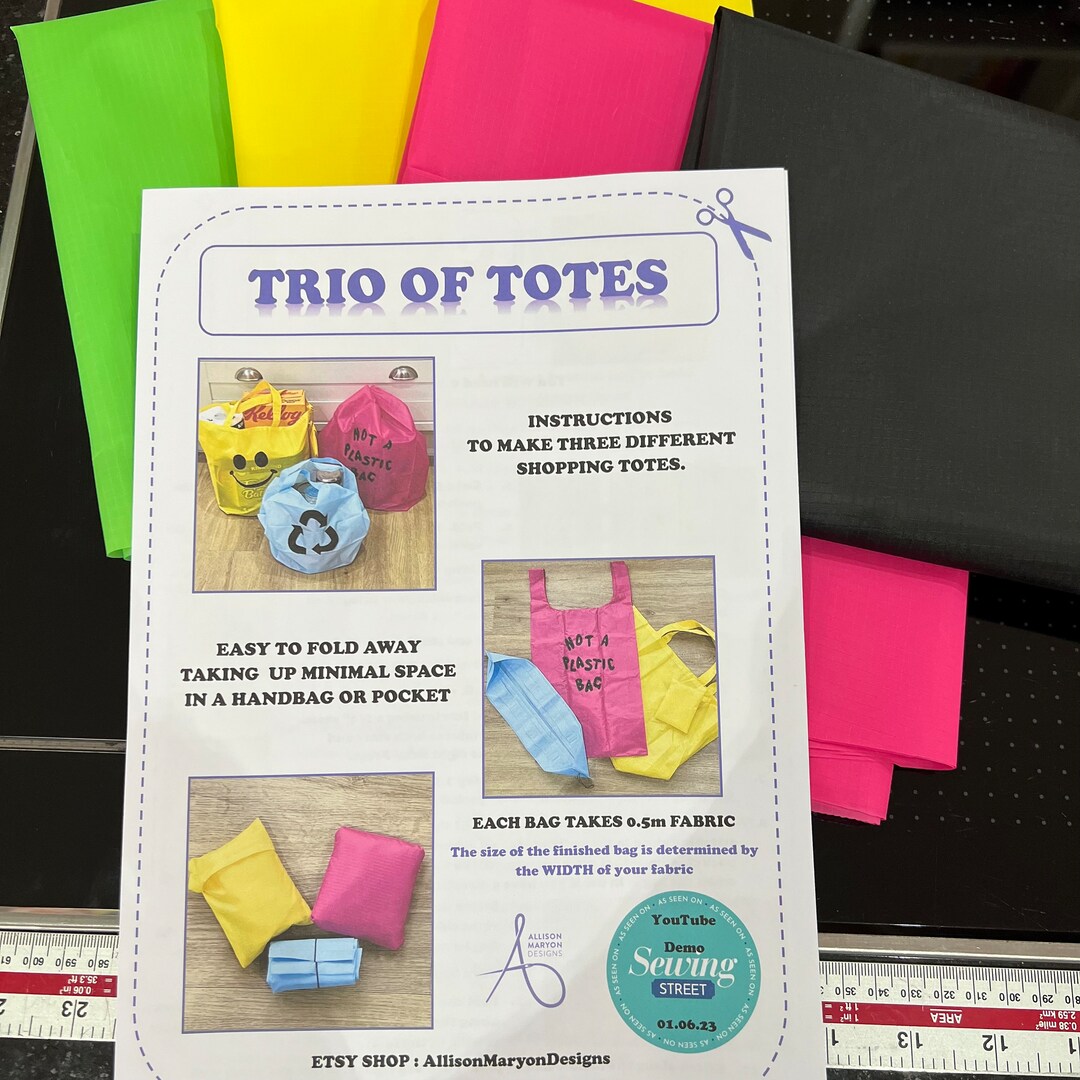 Trio of Totes Fabric Kit & Instructions. Ripstop and Polycotton Options ...