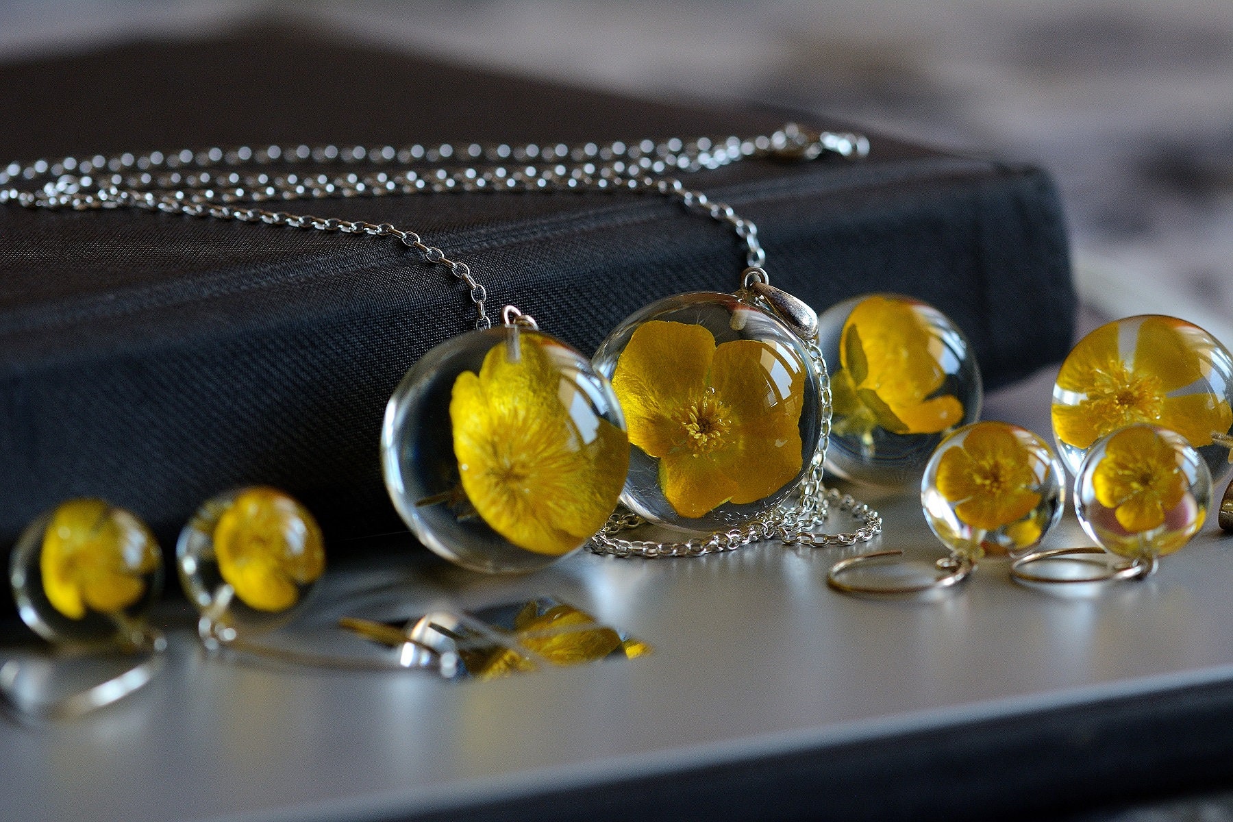 No Chain Pendant With Real Bulbous Buttercup (ranunculus Bulbosus) in ...