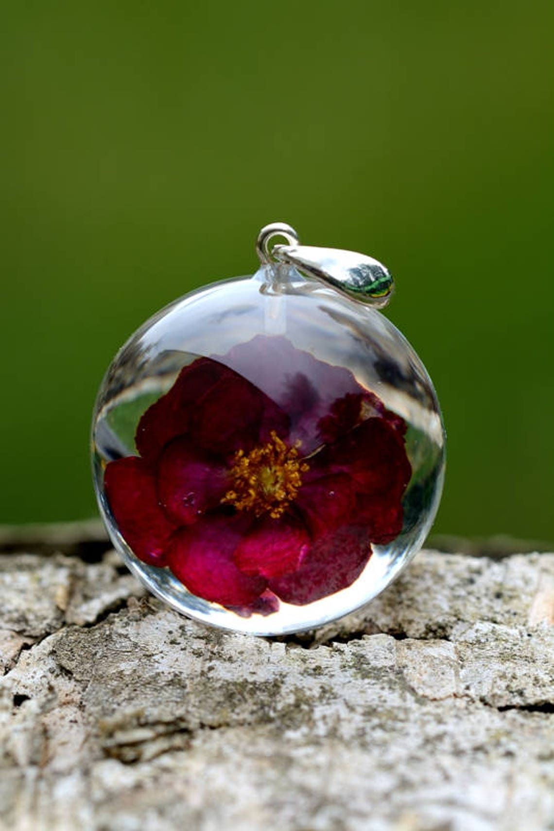 Red Rose Resin Necklace Real Rose Pendant Natural Rose - Etsy