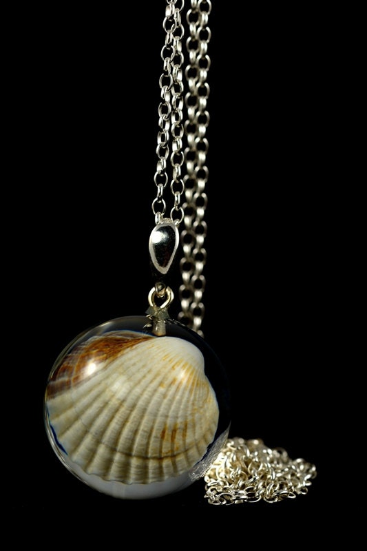 Pendant With Natural Shell in Resin Sphere on a Silver Chain. Resin ...