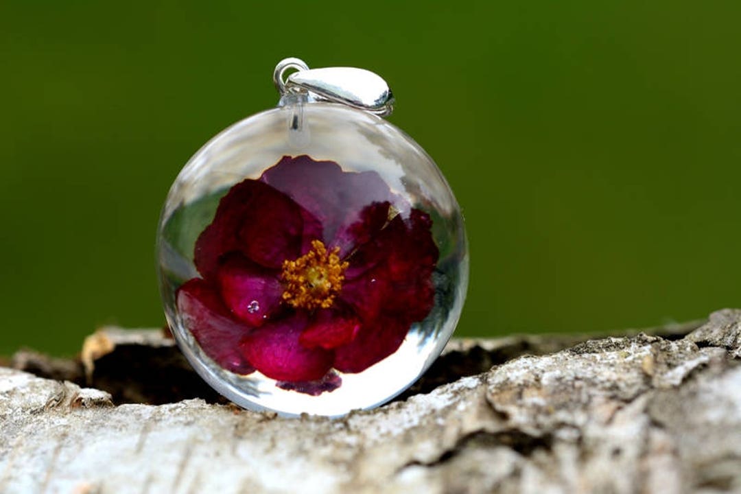 Red Rose Resin Necklace Real Rose Pendant Natural Rose - Etsy