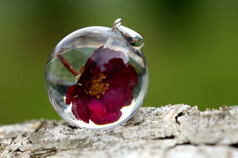 Red Rose Resin Necklace Real Rose Pendant Natural Rose - Etsy