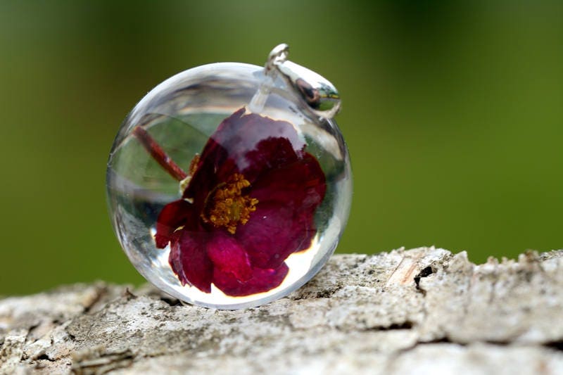 Red Rose Resin Necklace Real Rose Pendant Natural Rose - Etsy