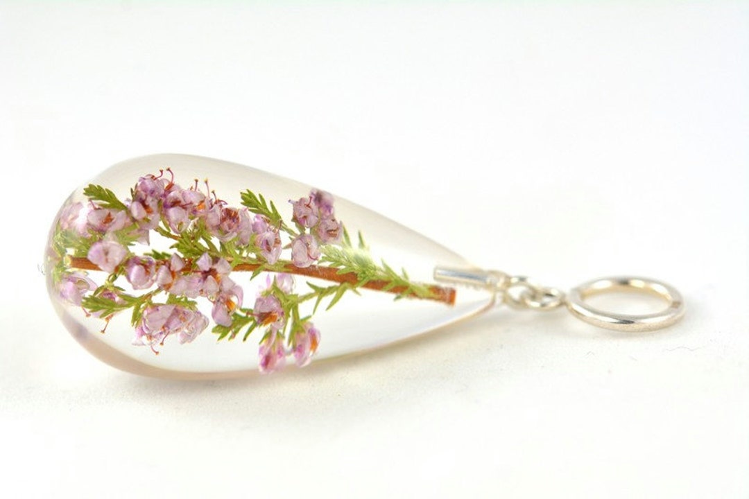 Real Heather Pendant, Natural Heather Necklace, Heather Jewelry, Resin ...