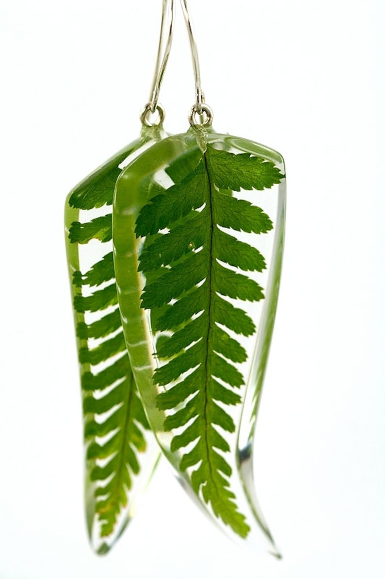Fern Leaf Earrings, Fern Earrings, Fern Resin Jewelry, Green Resin ...