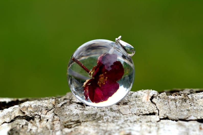 Red Rose Resin Necklace Real Rose Pendant Natural Rose - Etsy