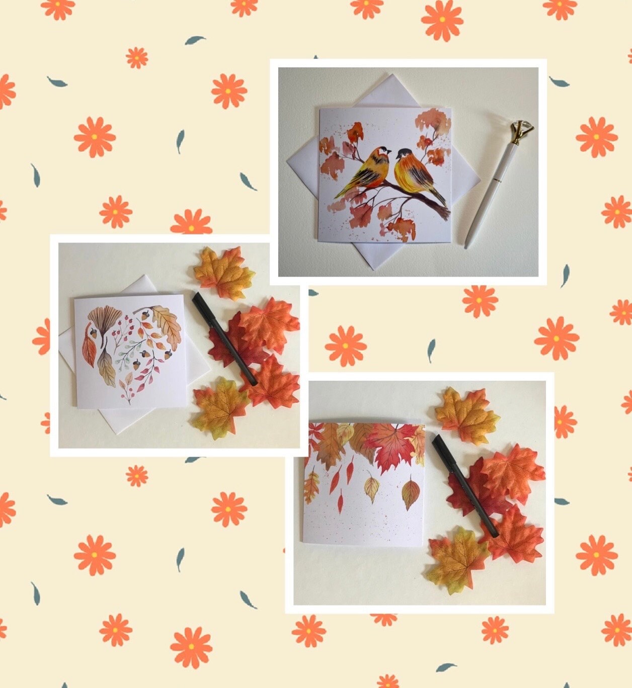 Autumn Fall Greetings Cards Pack/set Handmade Art Autumn Leaves Cards ...