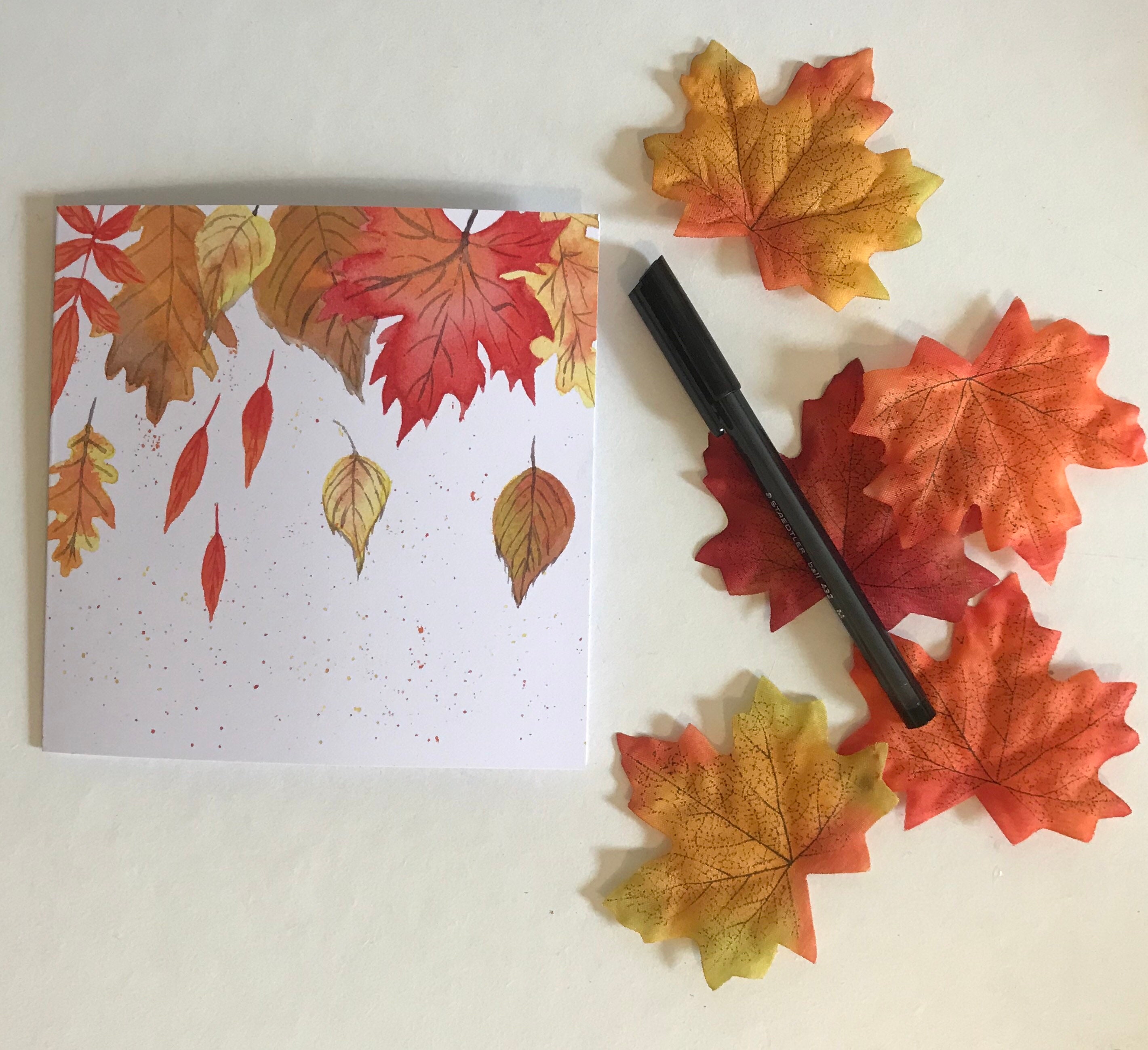 Autumn Fall Greetings Cards Pack/set Handmade Art Autumn Leaves Cards ...
