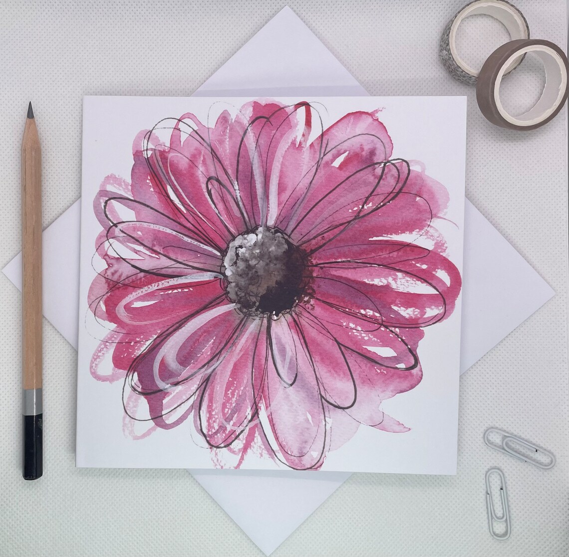 Pink and Yellow Greetings Cards Pack/set Handmade Art Watercolour ...
