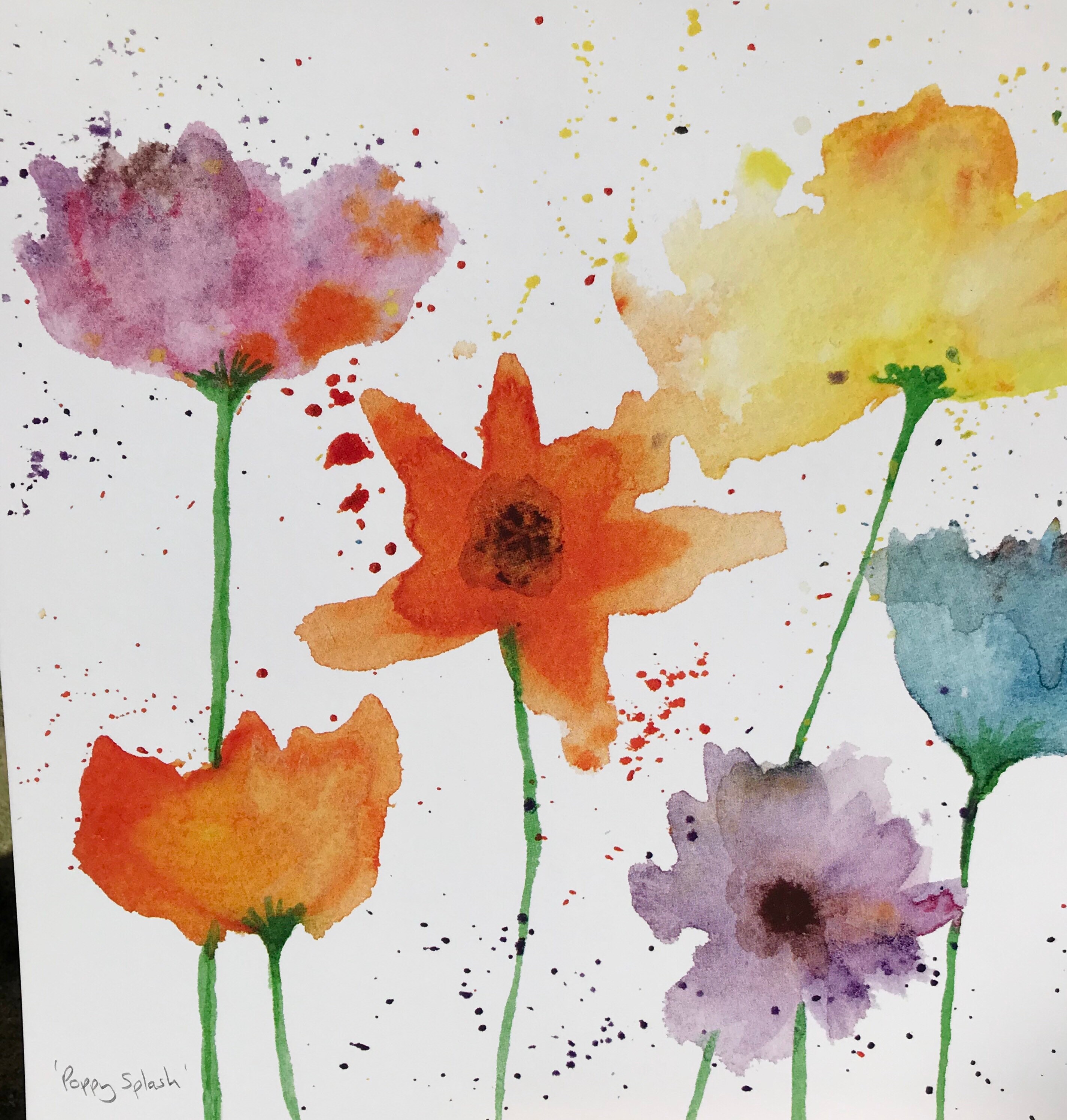 Art Print Poppy Splash Rainbow Flowers A4 Original Watercolour - Etsy UK