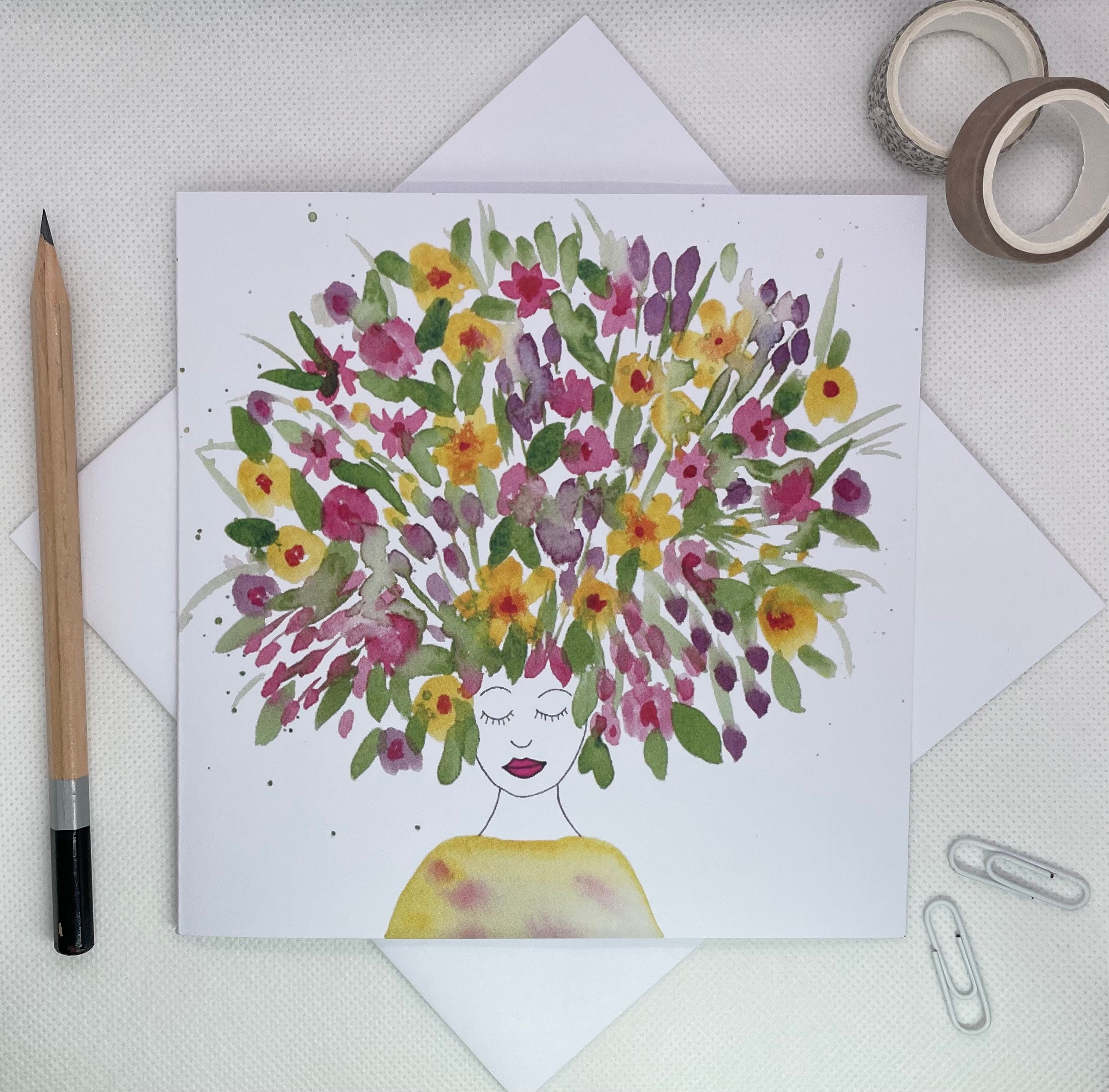Pink and Yellow Greetings Cards Pack/set Handmade Art Watercolour ...