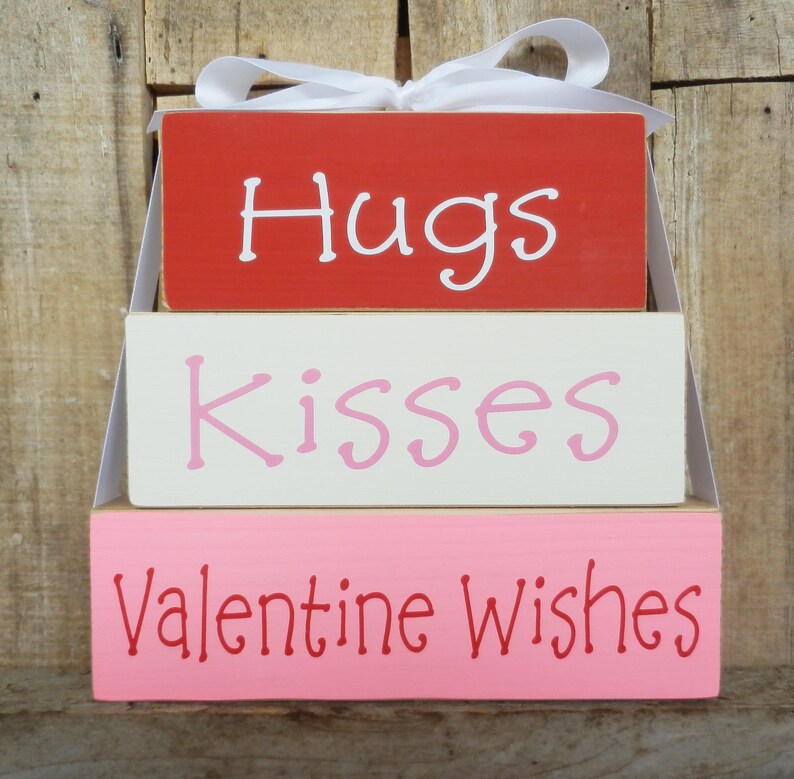 Hugs Kisses Valentine Wishes, Large Block Set, Block Set, Valentine ...