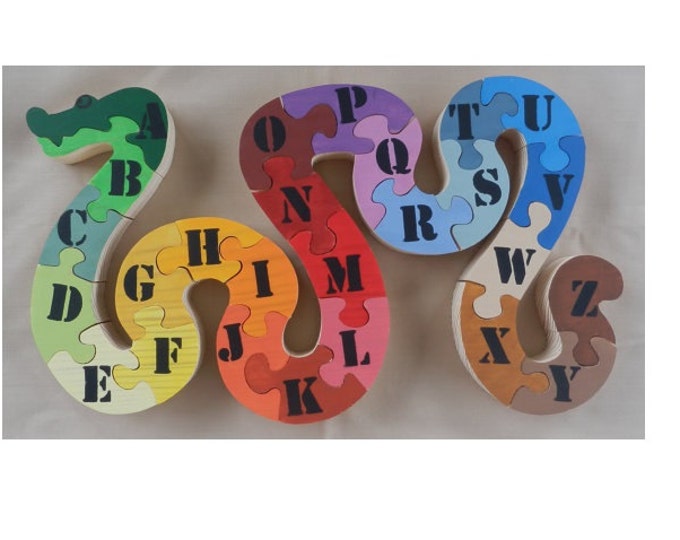 Alphabet Snake Puzzle, Wood Puzzle, Children Puzzle, Animal Puzzle ...