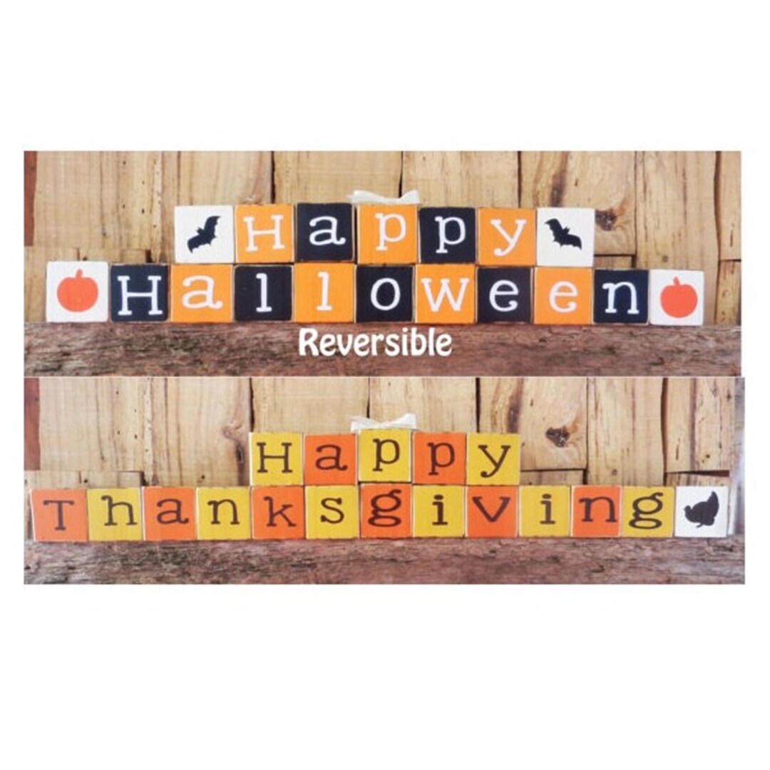 Happy Halloween / Happy Thanksgiving, Reversible Mini Blocks, Halloween ...